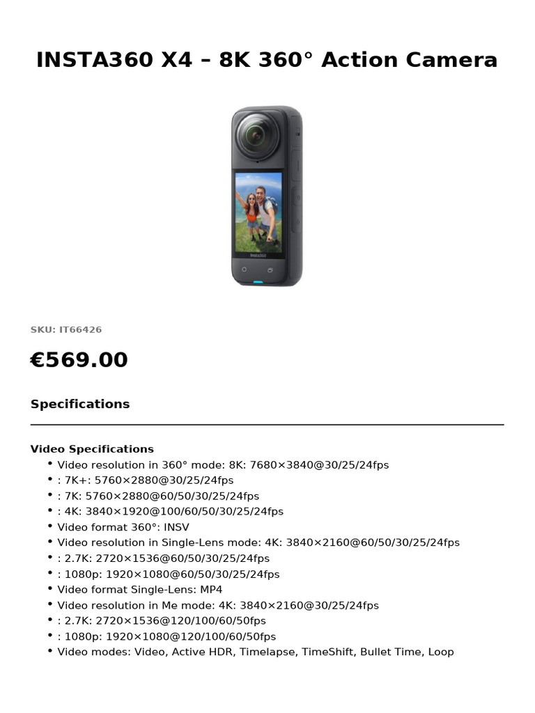 INSTA360 X4 - 8K 360° Action Camera | PDF