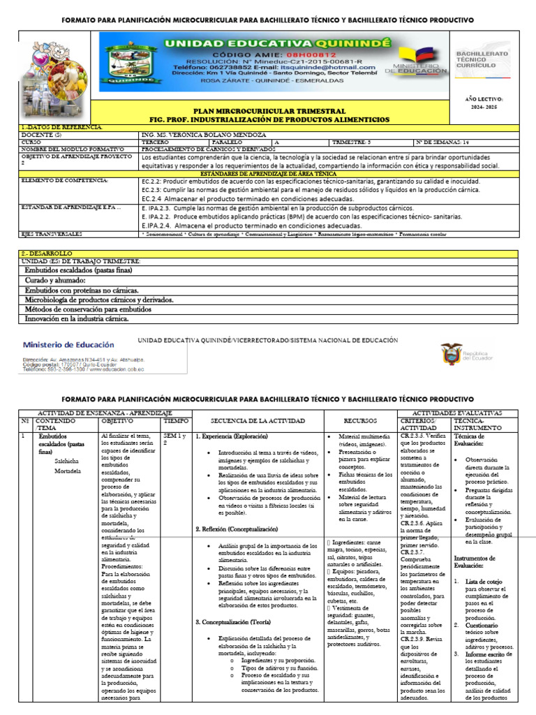 Plan Microc 3trim Carnicos 3ro Bta Ipa 2024-2025 | PDF | Salchicha | Carne Plan Microc 3trim Carnicos 3ro Bta Ipa 2024-2025 | PDF | Salchicha | Carne