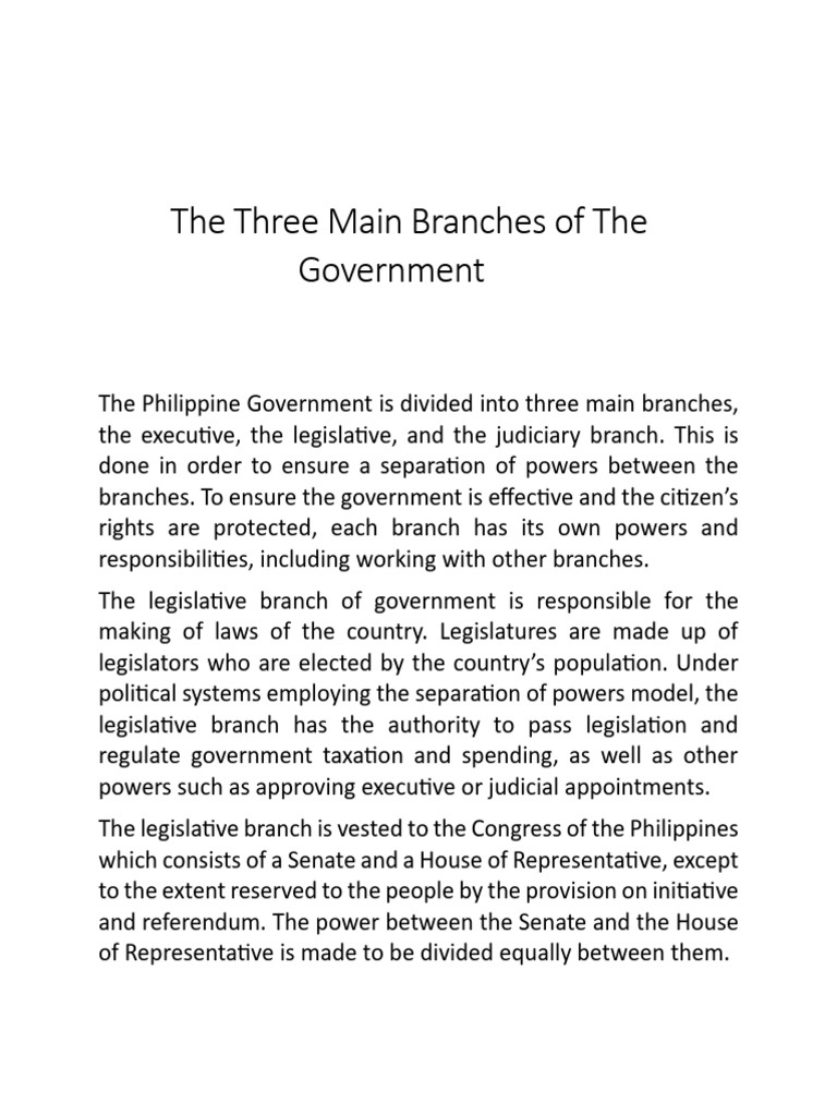The Three Main Branches of The | PDF | Presidents Of The United States ...