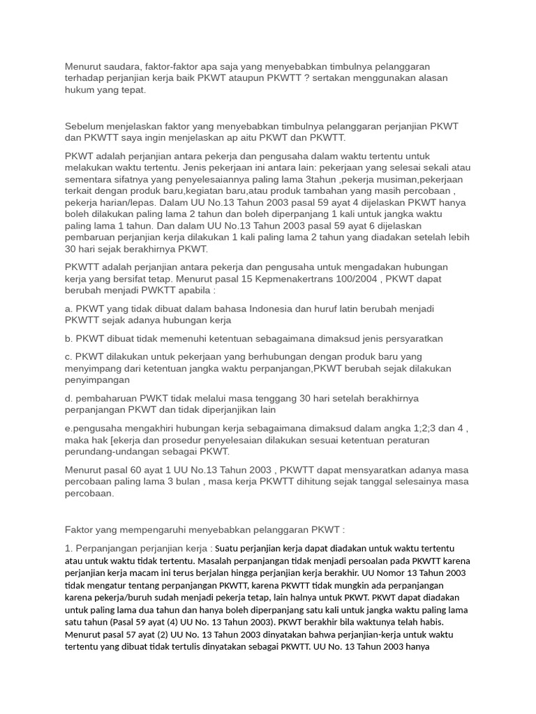 Hukum Pelanggaran PKWT & PKWTT | PDF | Hukum