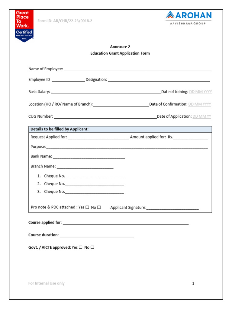 33 33 E0719dab8b73443d Application Form For Education Grant | PDF