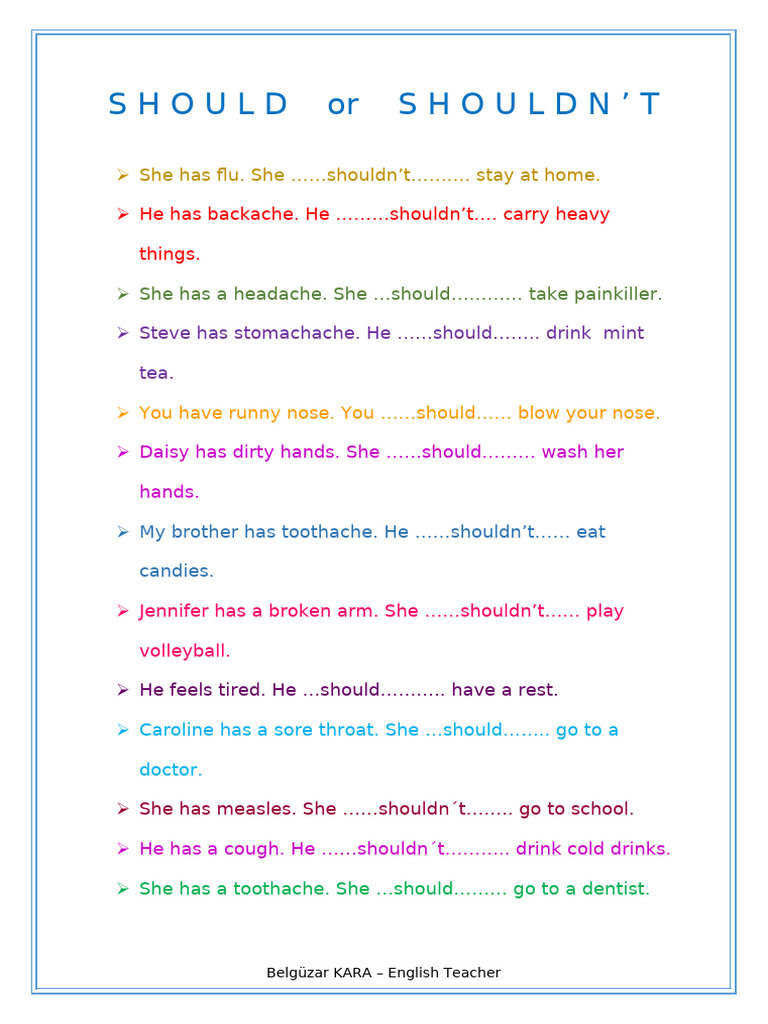 Should Shouldn't Worksheet | PDF
