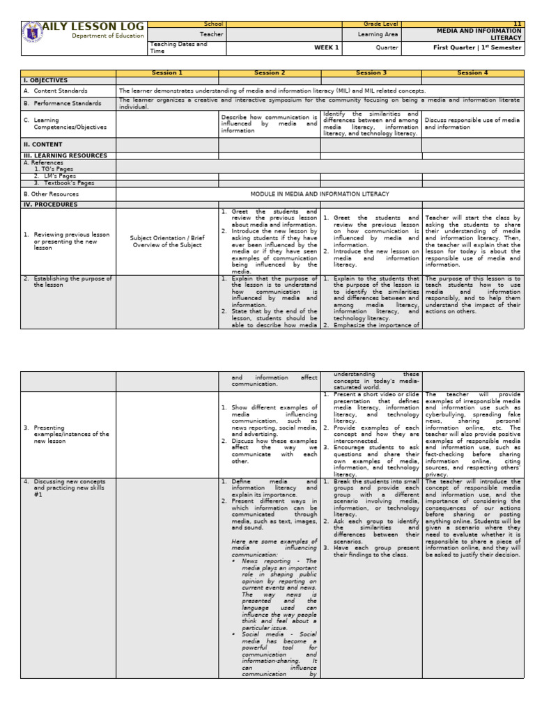 DLL Mil Quarter 1 Week 1 | PDF | Information Literacy | Mass Media
