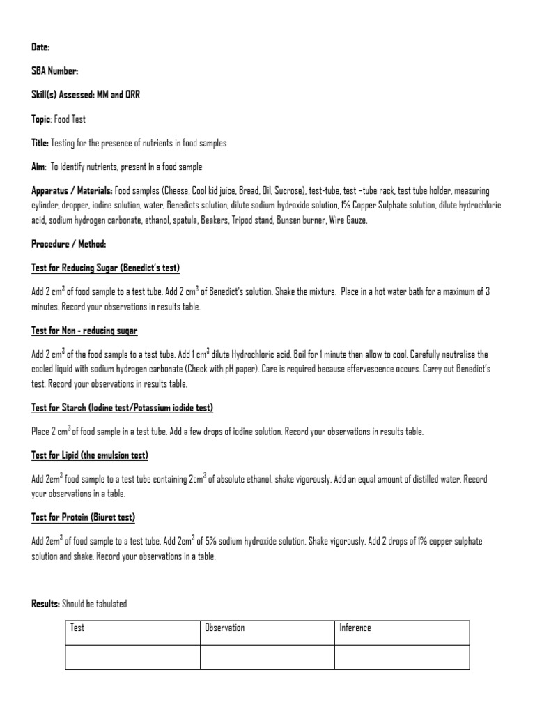 Food Tests for Nutrient Identification | PDF | Foods | Iodine