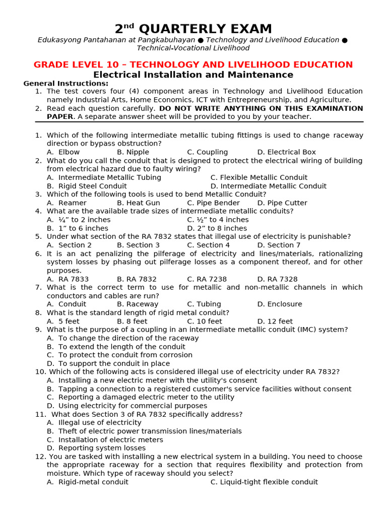 TLE EIM10 QUARTER 2 | PDF | Electrical Engineering | Building Engineering
