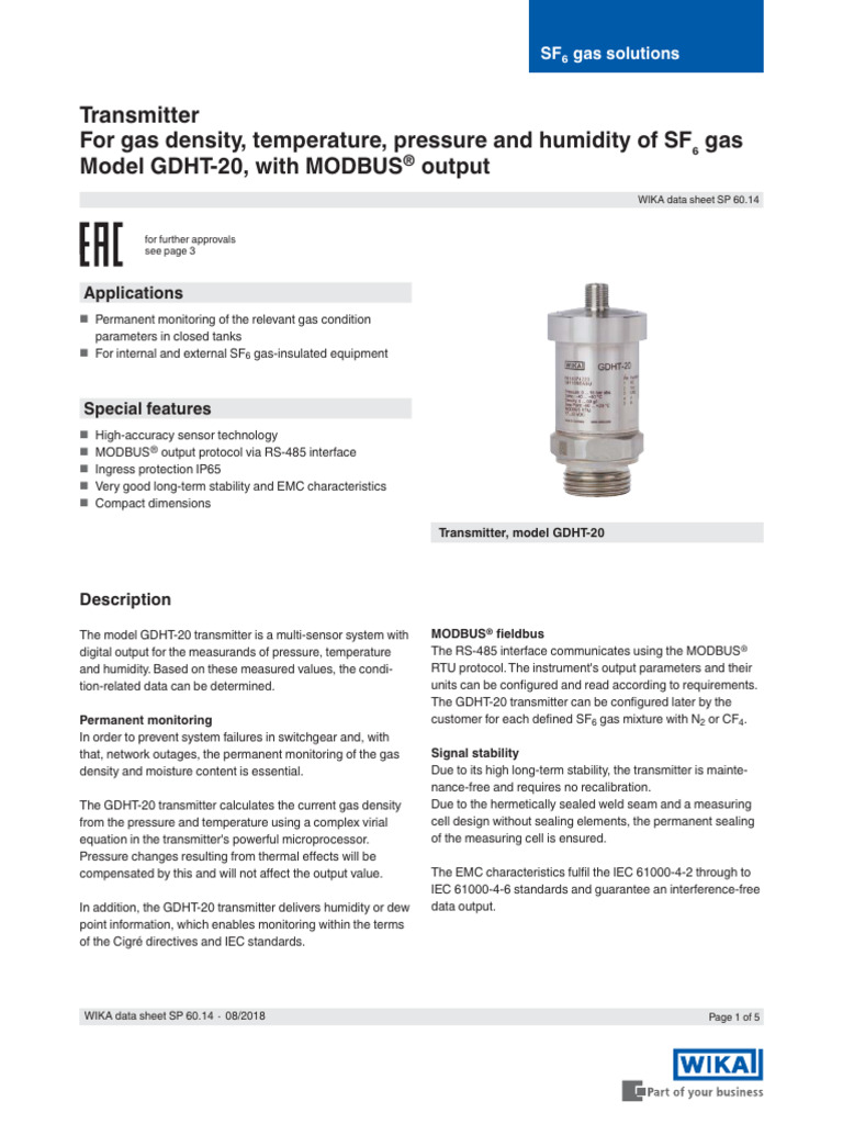SF6 Gas Transmitter GDHT 20 | PDF | Electronics