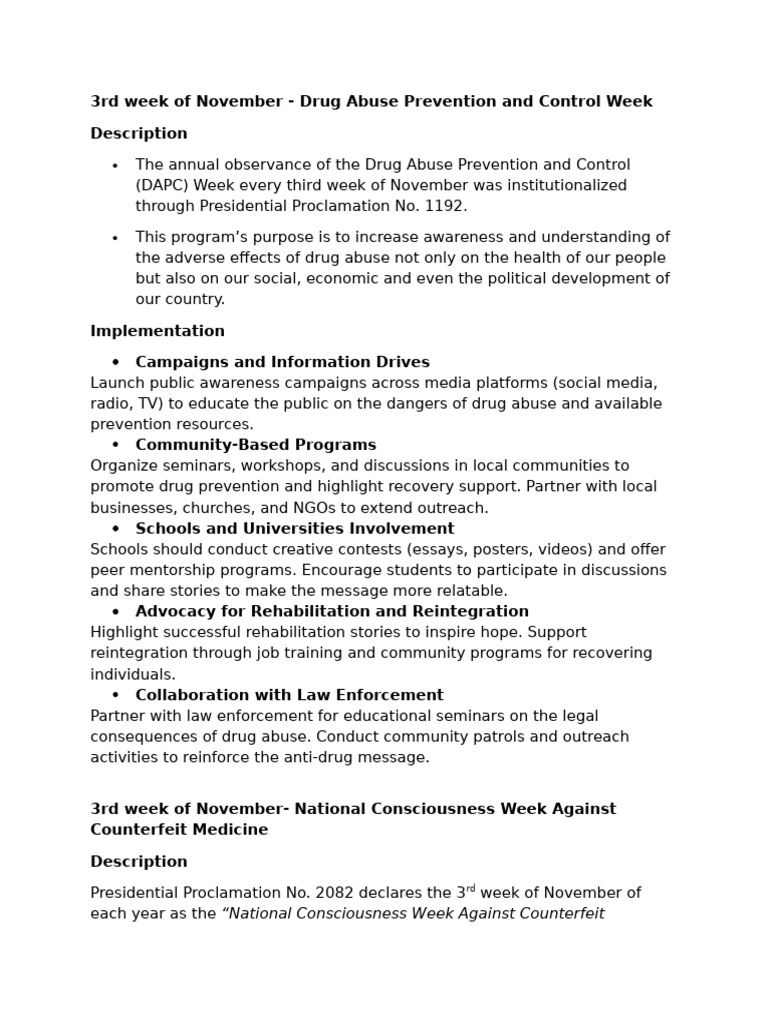 Drug Abuse Prevention Week Overview | PDF