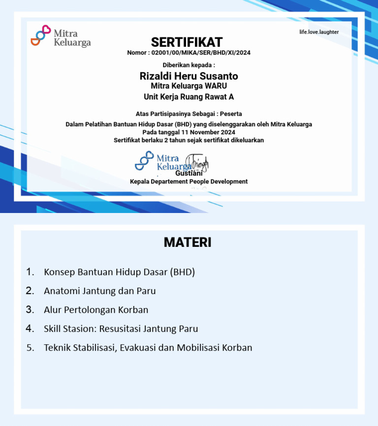Sertifikat BHD Rizaldi Heru Susanto - WARU - Ruang Rawat A | PDF