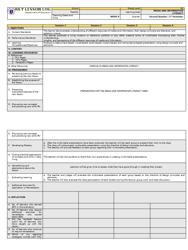 DLL MIL QUARTER 2 WEEK 8 | PDF | Teachers | Learning