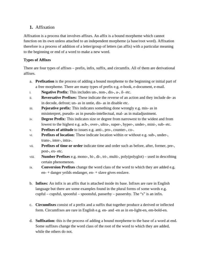 Affixation | PDF | Word | Semantics