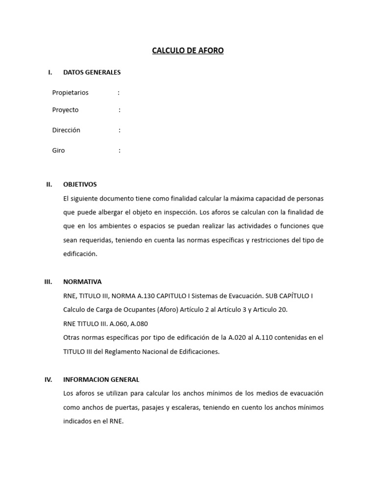 Cálculo de Aforo según Normativa RNE | PDF