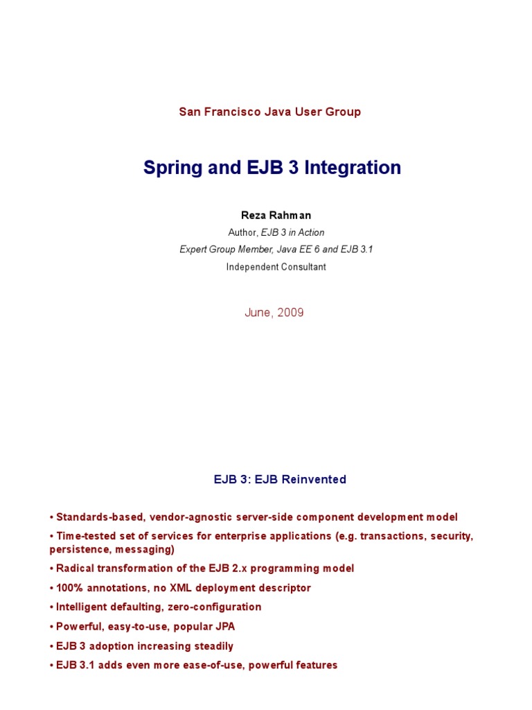 Java EE: EJB 3 and Spring Integration | PDF | Enterprise Java Beans | Java Enterprise Platform