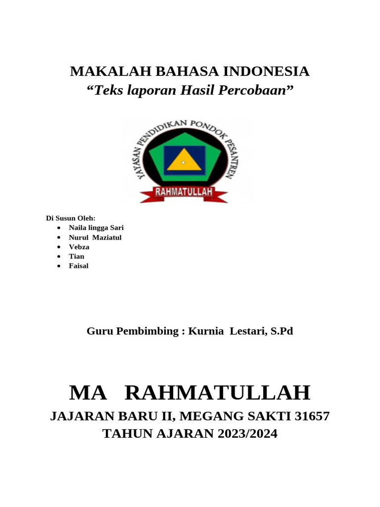 MAKALAH BAHASA INDONESIA Laporan Percobaan | PDF | Karier & Perkembangan