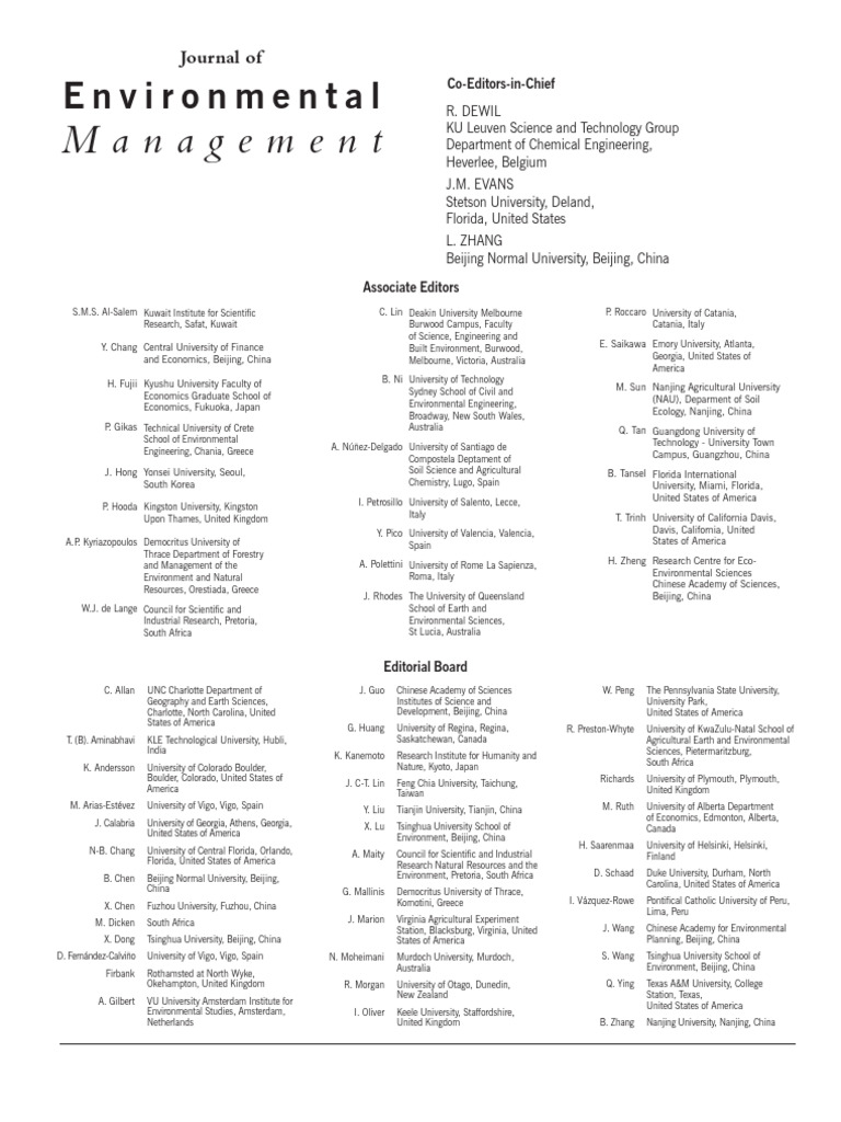 Editorial Board - 2022 - Journal of Environmental Management | PDF ...