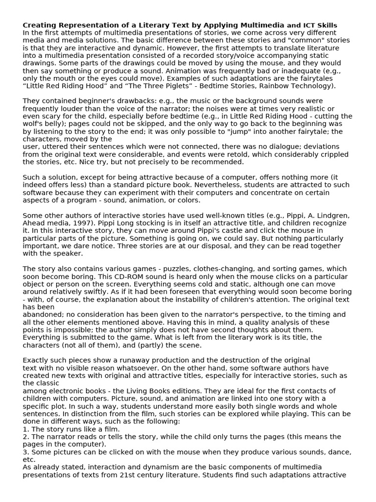 Creating Representation of A Literary Text by Appl | PDF