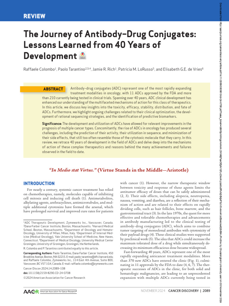 The Journey of Antibody-Drug Conjugates Lessons Learned From 40 Years ...