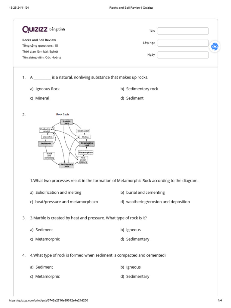 Rocks and Soil Review - Quizizz | PDF | Rock (Geology) | Soil
