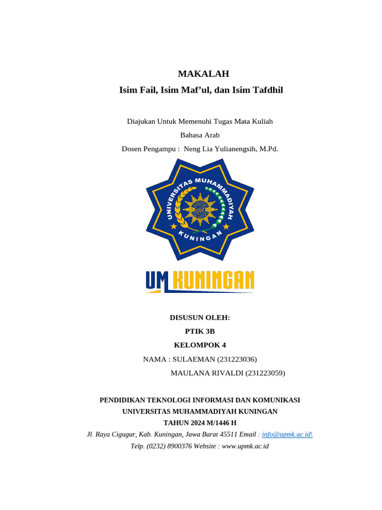 Isim Fail dan Isim Maf'ul dalam Bahasa Arab | PDF