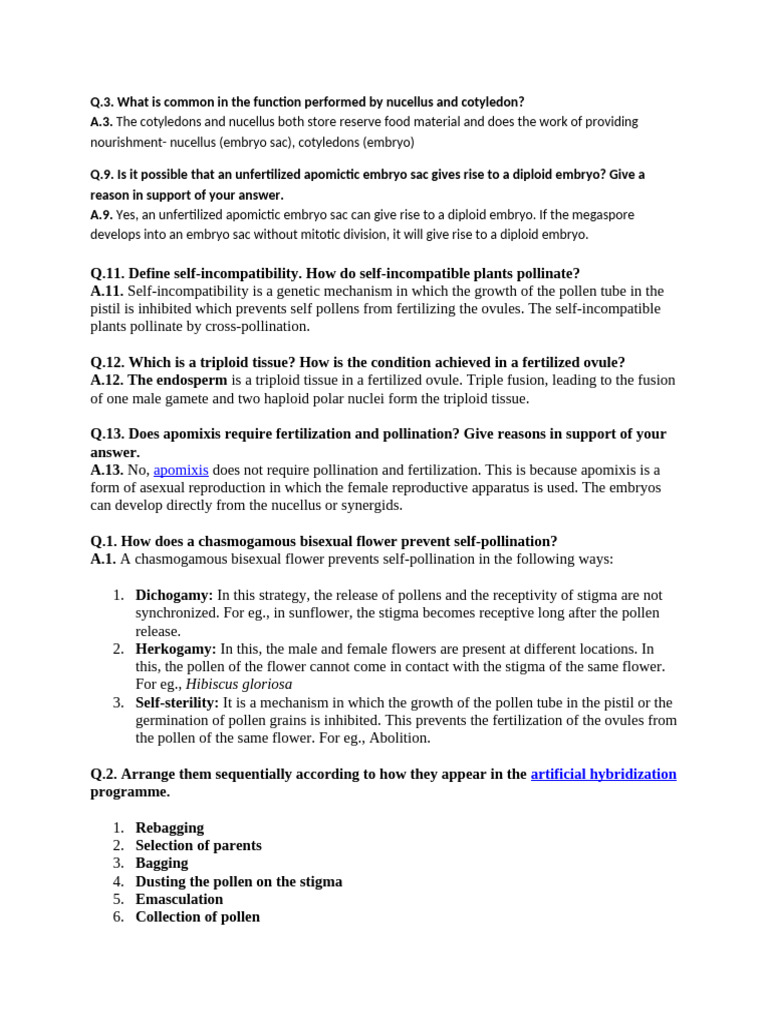 BIOLOGY Questions | PDF | Fertilisation | Flowers