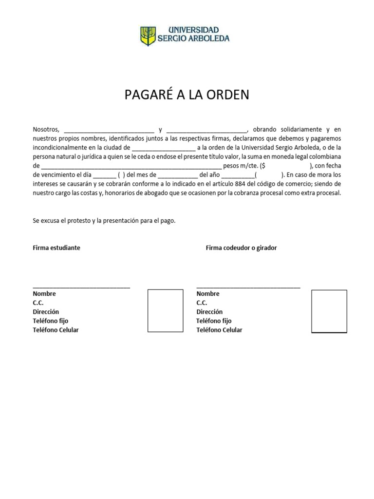 Pagaré A La Orden | PDF | Finanzas y administración del dinero
