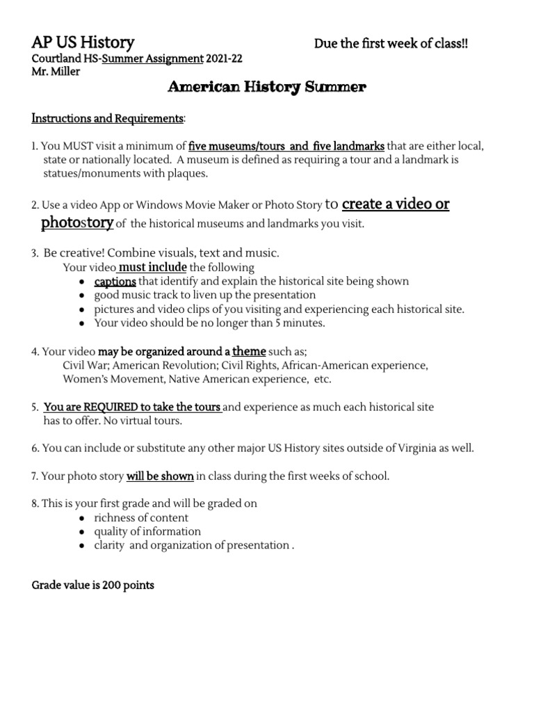 APUSH Summer Assignment 2021-2022 | PDF | The United States