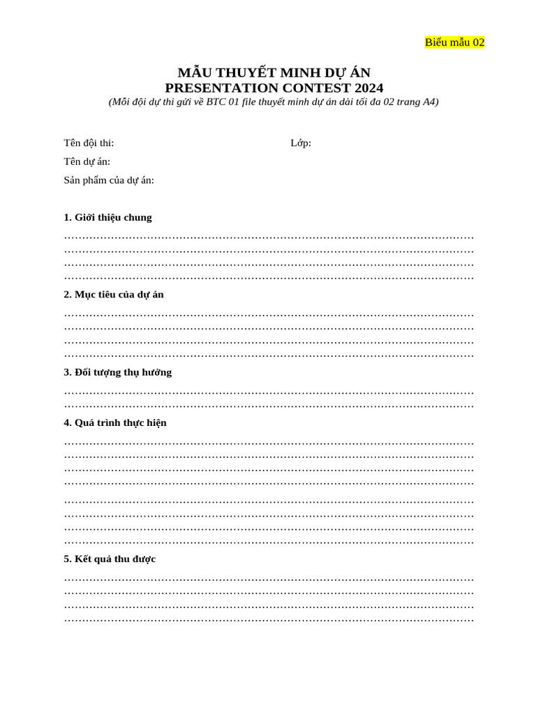 BM02 - Mẫu Thuyết Minh DACĐ | PDF