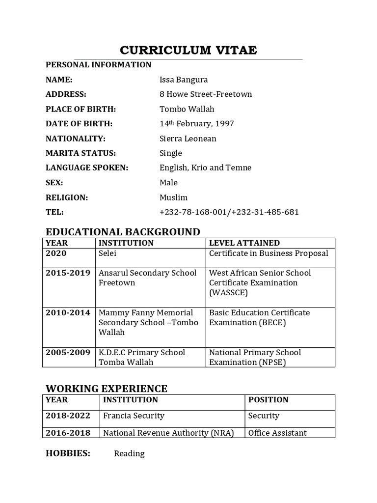 Issa Bangura CV 123 | PDF