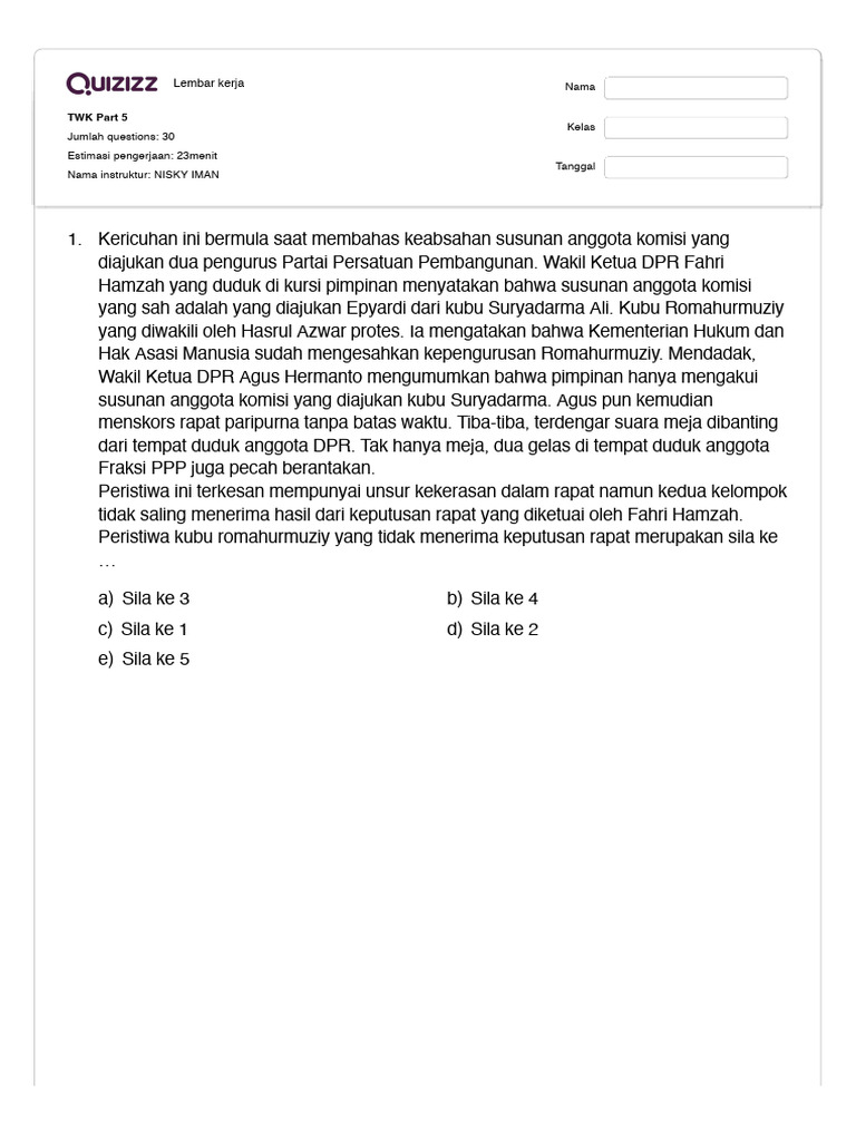 TWK Part 5 - Quizizz | PDF | Sejarah