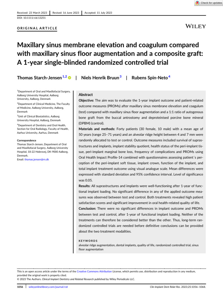 Clin Implant Dent Rel Res - 2023 - Starch Jensen - Maxillary Sinus ...