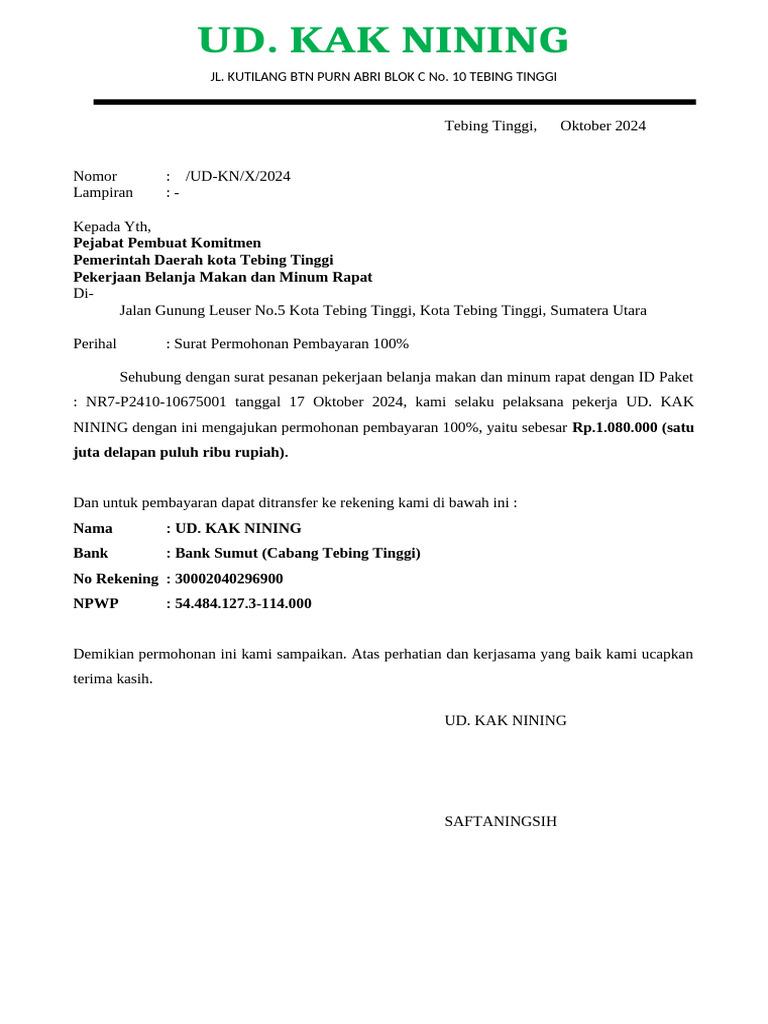 Kop Surat Ud - Kak Nining | PDF