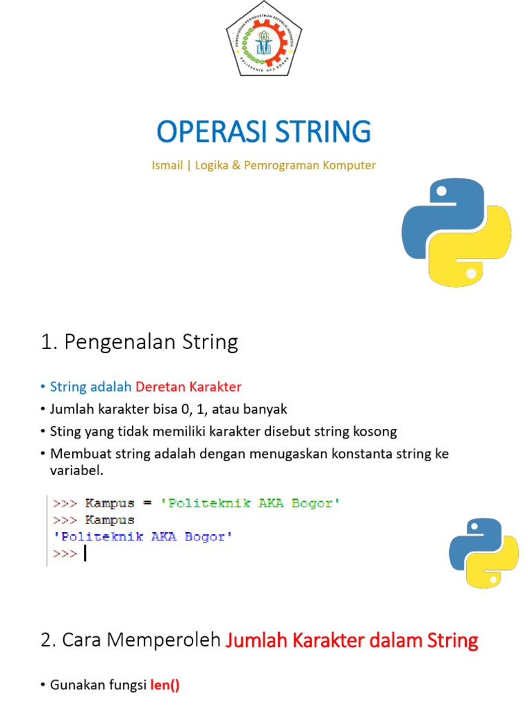 Panduan Operasi String di Python | PDF | Metode & Bahan Ajar | Sains & Matematika