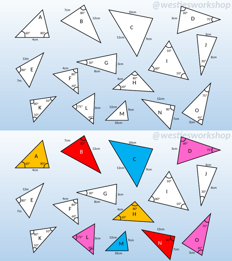 Congruent Triangles Pairing Sheet and Answers | PDF