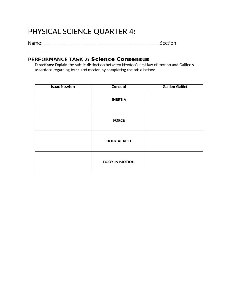 Newton vs. Galileo: Motion Concepts | PDF