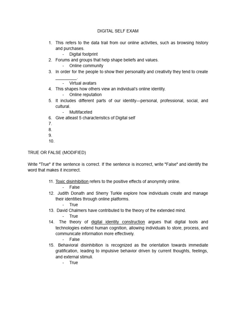 Digital Self Exam 1 1 | PDF