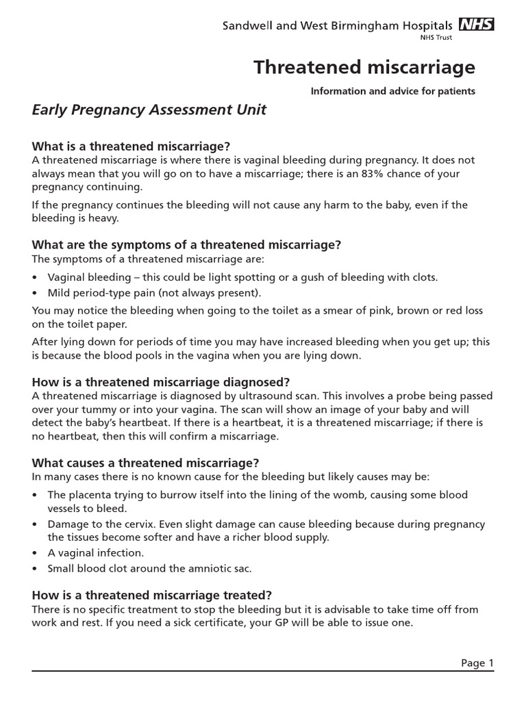 Threatened Miscarriage ML4609 | PDF | Miscarriage | Pregnancy