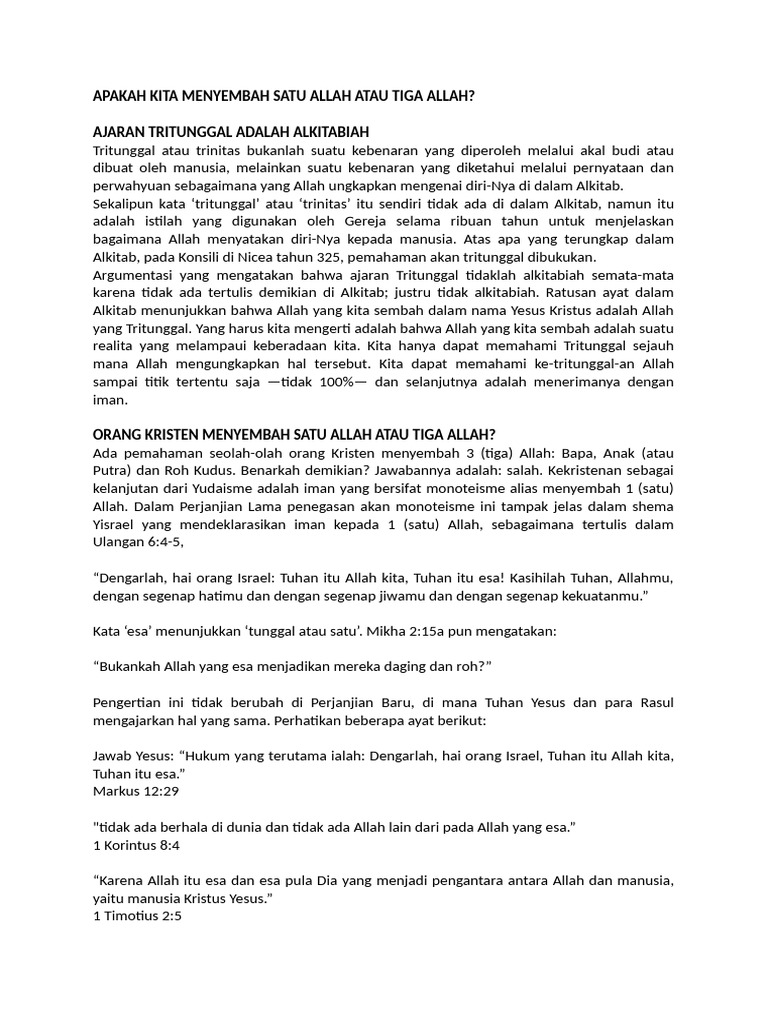 Apakah Kita Menyembah Satu Allah Atau Tiga Allah | PDF | Agama ...