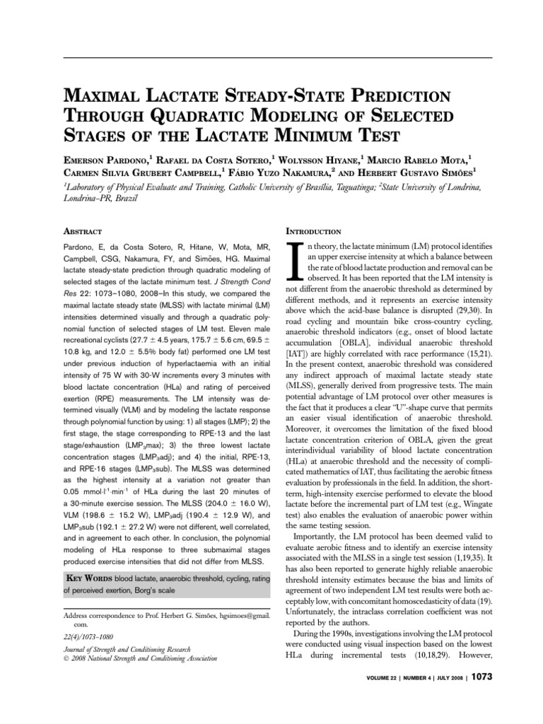 Predicting Maximal Lactate Steady State | PDF | Strength Training