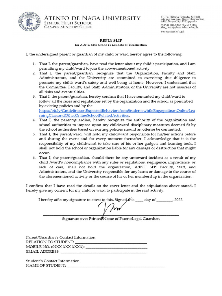 3 - Updated - SY 22 23 - G11 Laudato Si Reco Letter To Parents | PDF ...