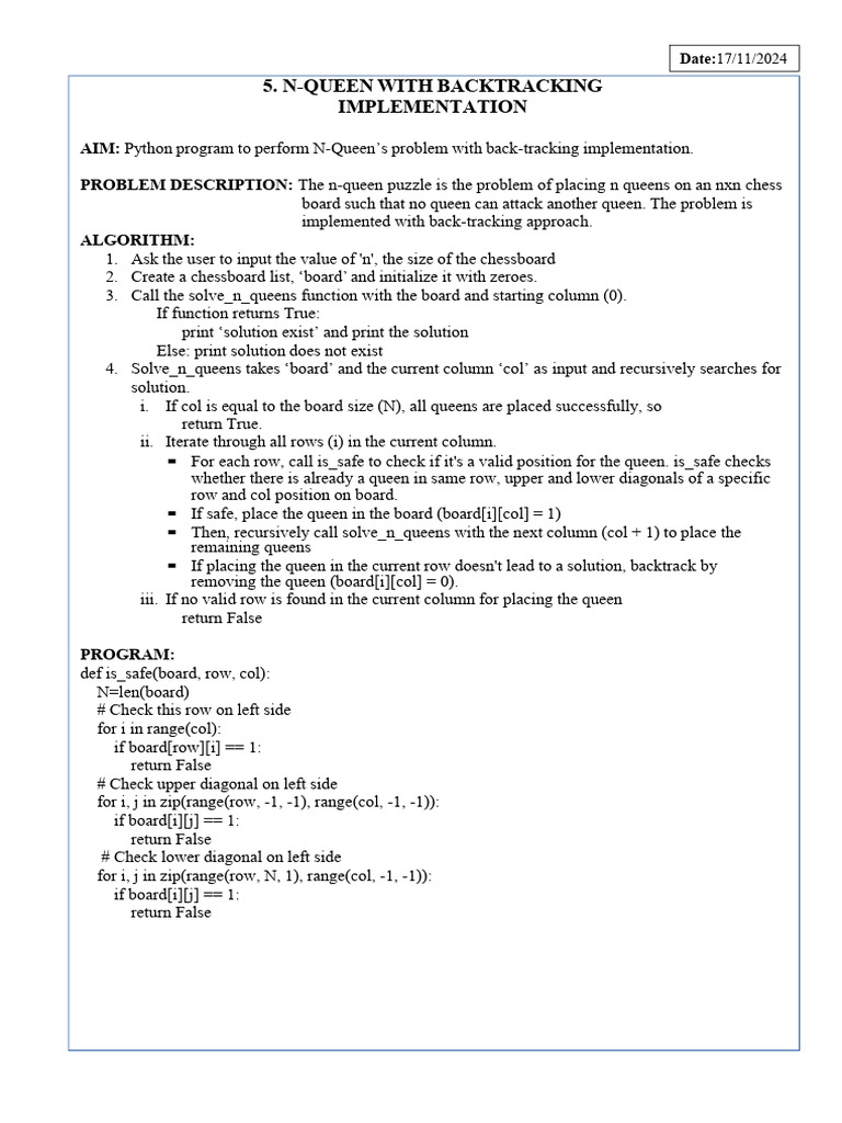 5.n-Queen With Backtracking Implementation | PDF | Computer Science ... 5.n-Queen With Backtracking Implementation | PDF | Computer Science ...