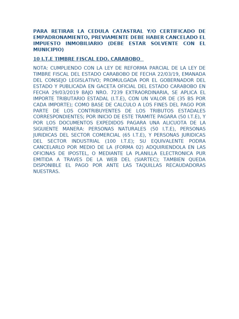Para Retirar La Cedula Catastral y | PDF