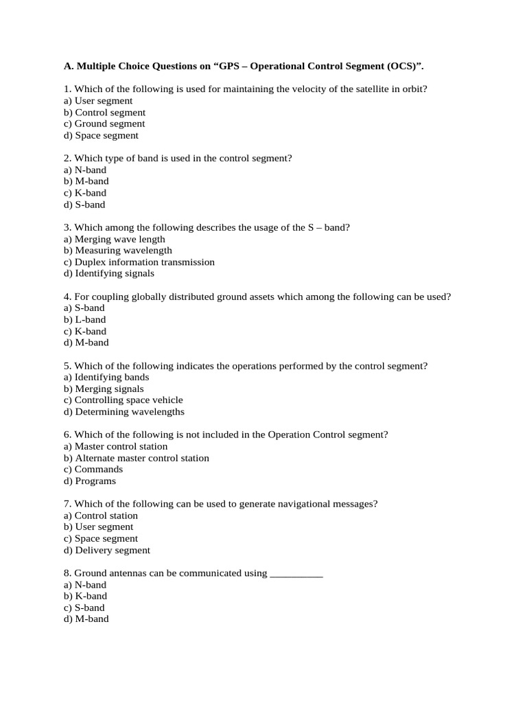 GPS MCQs: Navigation and Positioning | PDF | Global Positioning System ...