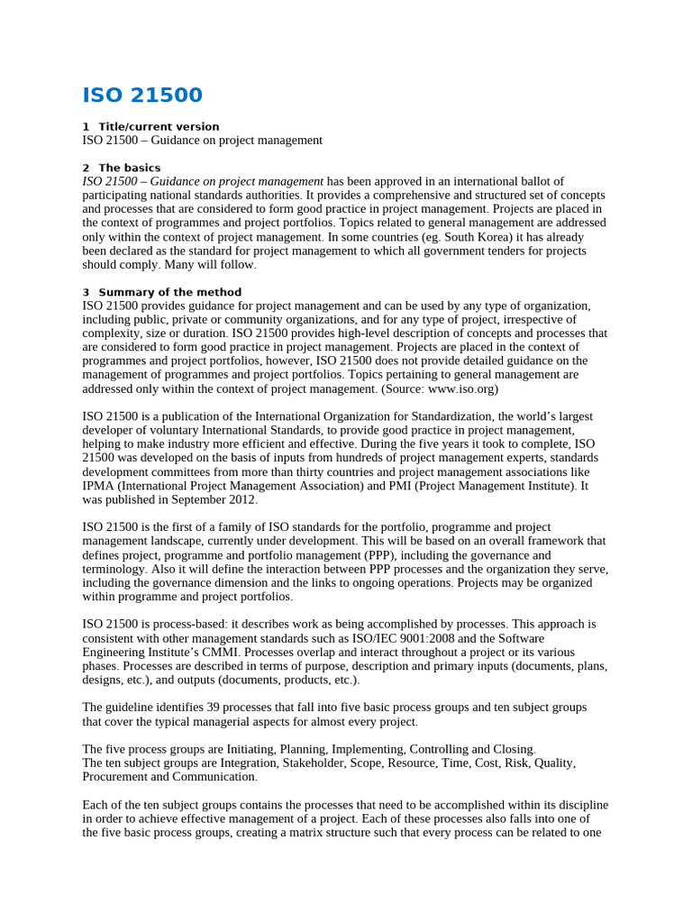 ISO 21500 in 3 Minutes | PDF | Project Management | Business