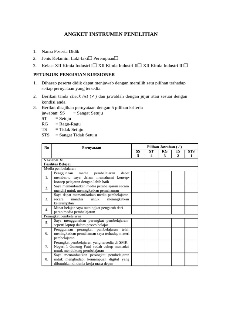 Angket Instrumen Penelitian | PDF | Pengembangan Diri | Kesehatan Holistik