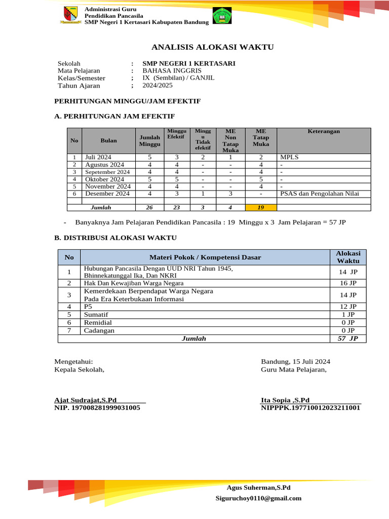 ALOKASI WAKTU MINGGU EFEKTIF - PP-kls 9 | PDF