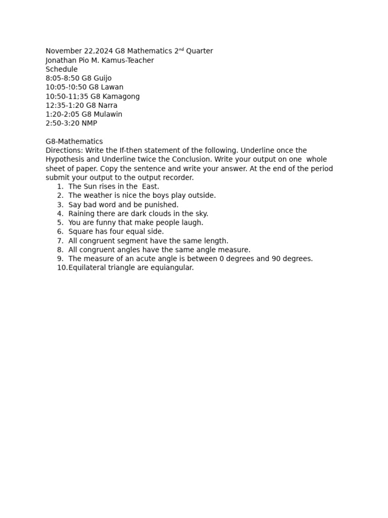 Conditional Statement Pdf Teaching Methods And Materials Science And Mathematics