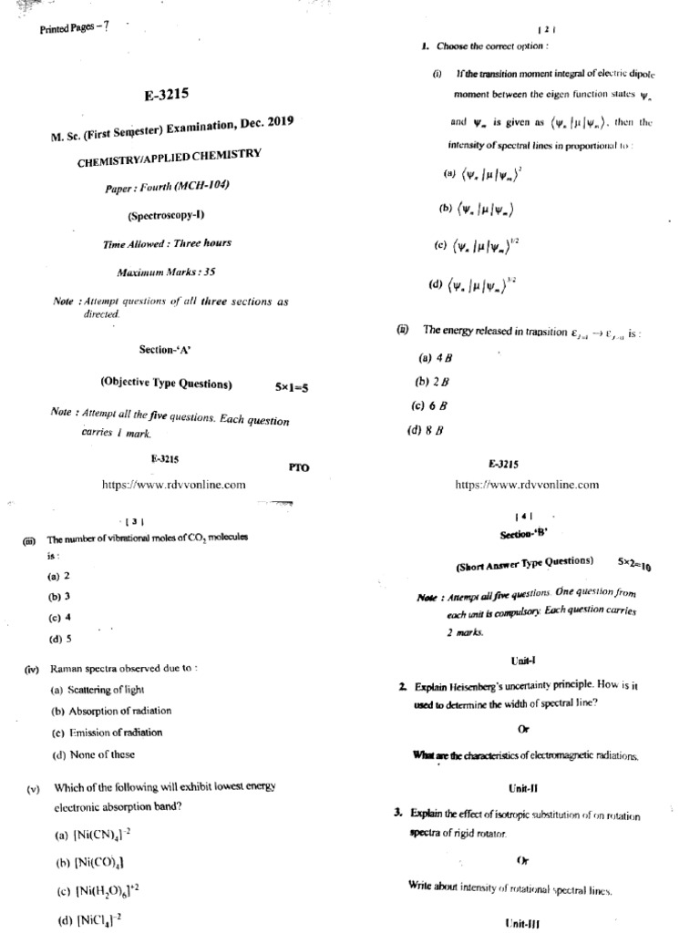 MSC 1 Sem Chemistry Spectroscopy 1 e 3215 Dec 2019 | PDF
