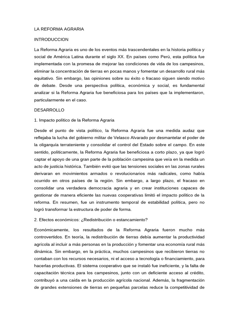 La Reforma Agraria-Pydp | PDF | Reforma agraria | Agricultura