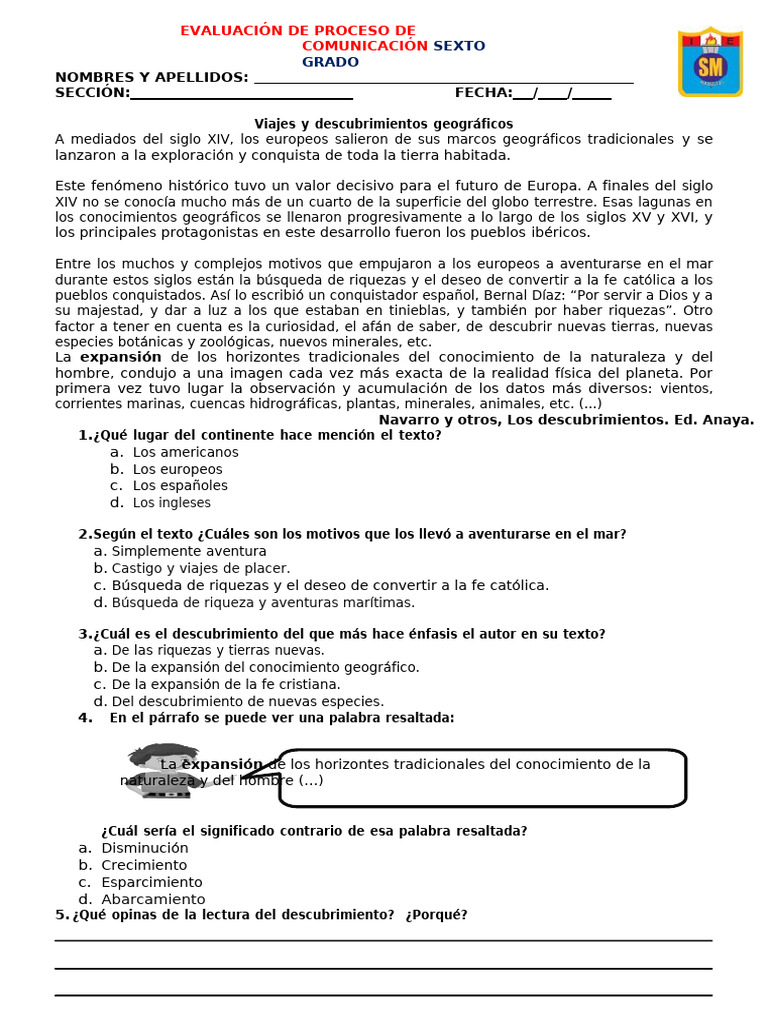 Evaluacion De Proceso Comunicacion Sexto Pdf Puma Imperio Inca