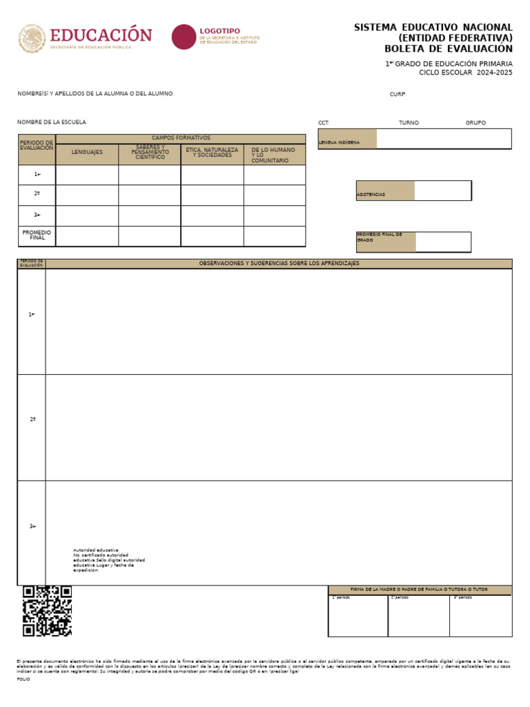 Formato Boletas 1° A 6° 2024-2025 | PDF | Educación primaria | Escuelas